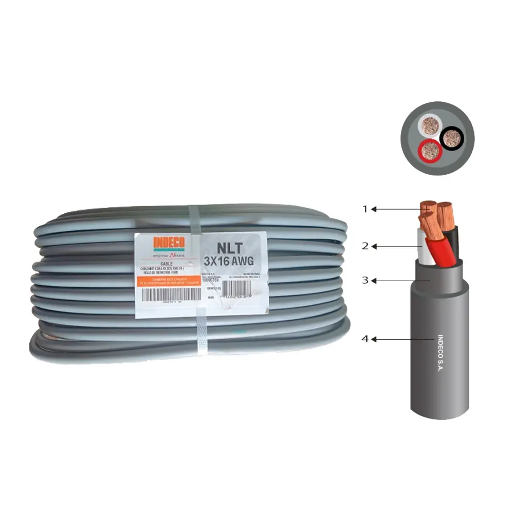 CABLE VULCANIZADO NLT 3X16 AWG NEGRO INDECO
